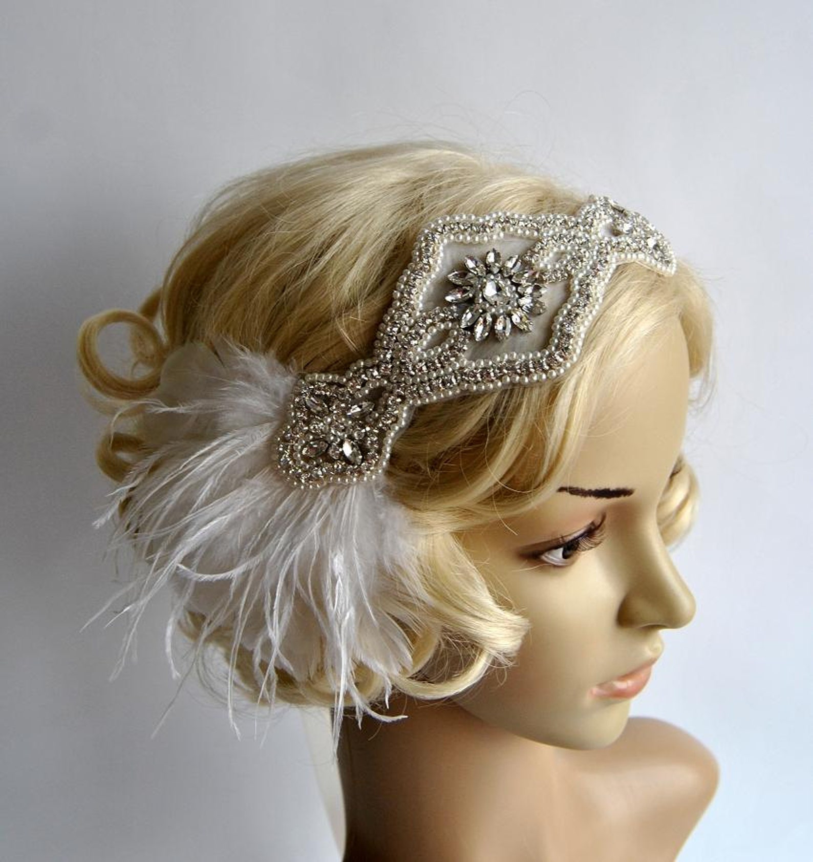 Rhinestone Pearls Flapper Gatsby Headband Wedding - Etsy