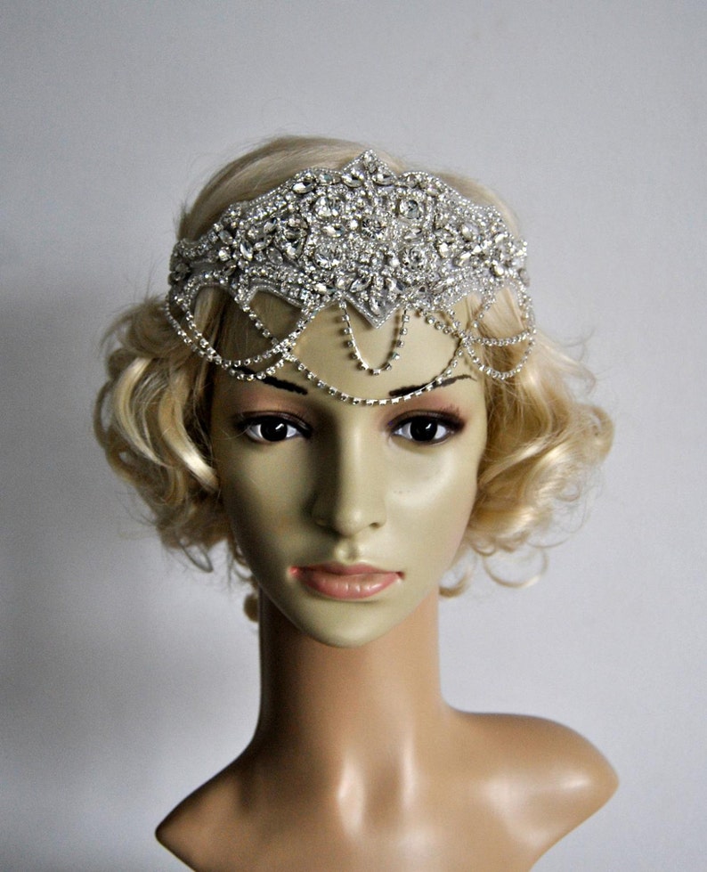 Glamour Rhinestone Flapper Gatsby Headband Chain 1920s Etsy