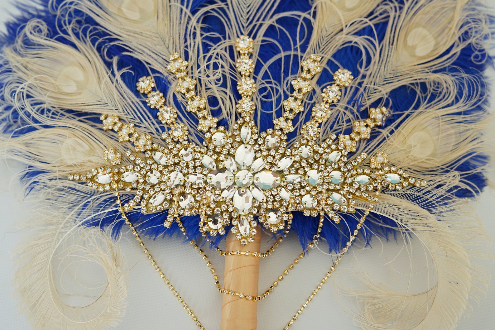 18" Tall Gorgeous Gold Bridal Fan Brooch Bouquet Ostrich Alternative ...