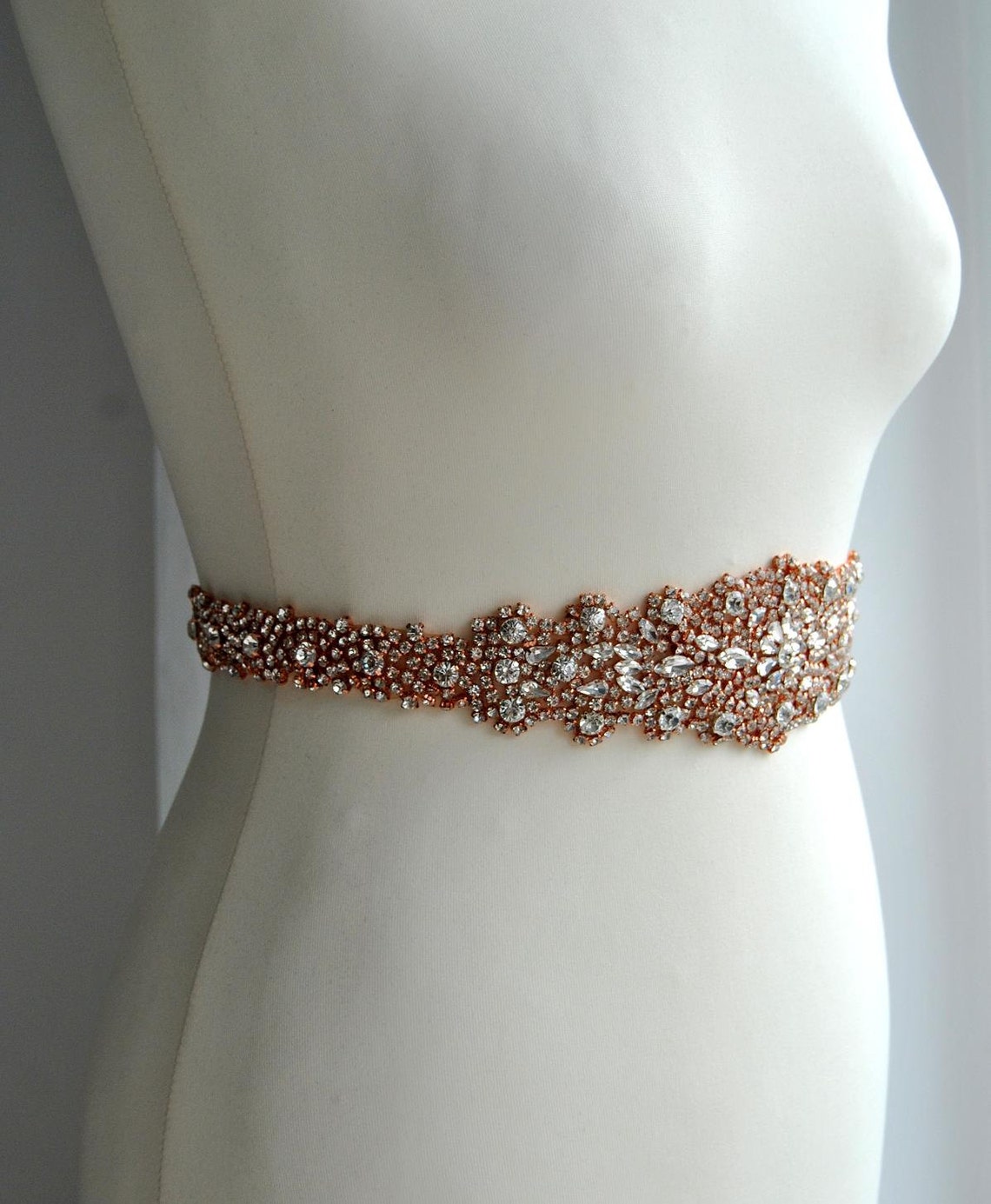 Long Rose Gold Crystal Luxury Bridal Sashwedding Dress Sash - Etsy