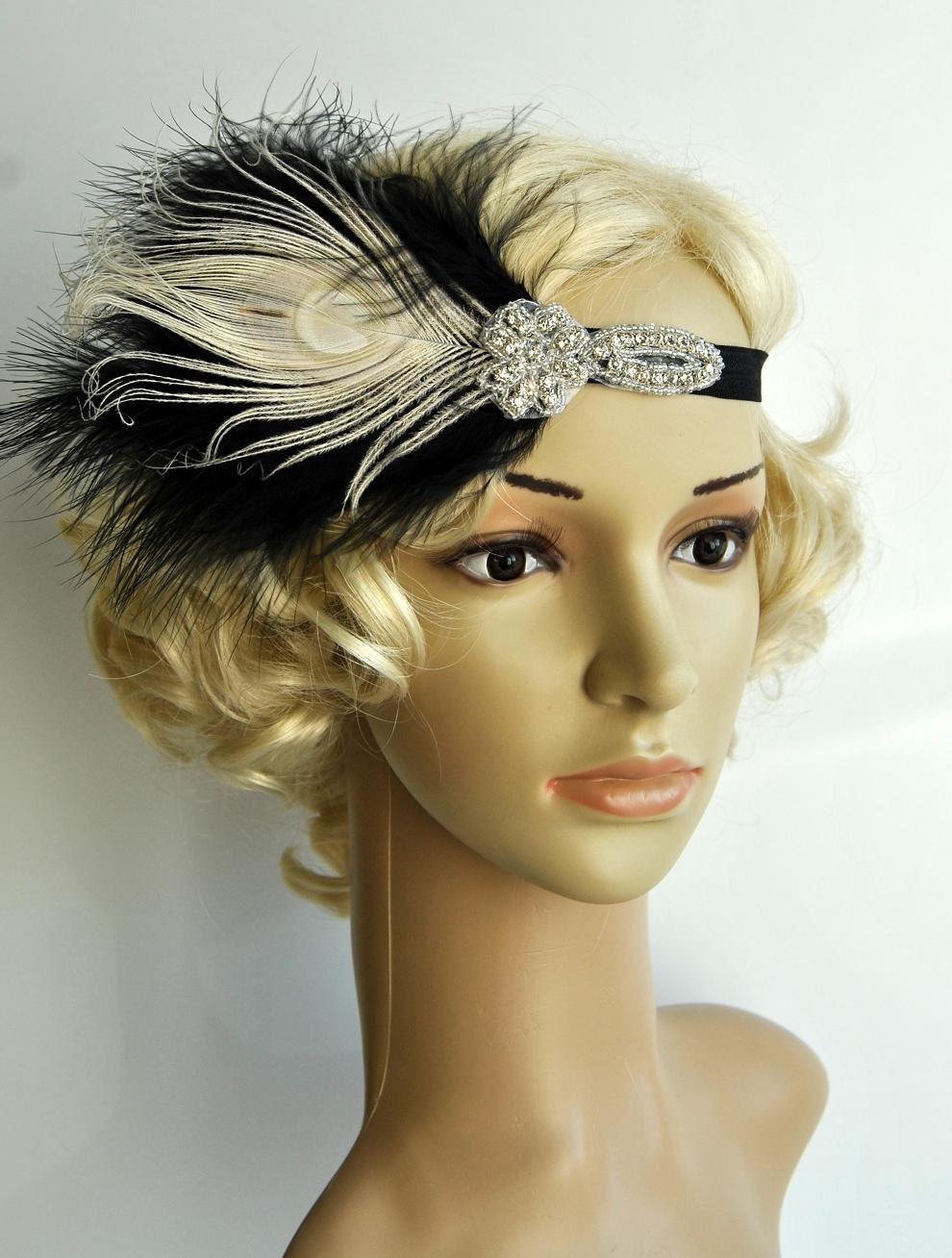 Black Flapper Feather Headbandthe Great Gatsby Headpiece - Etsy UK