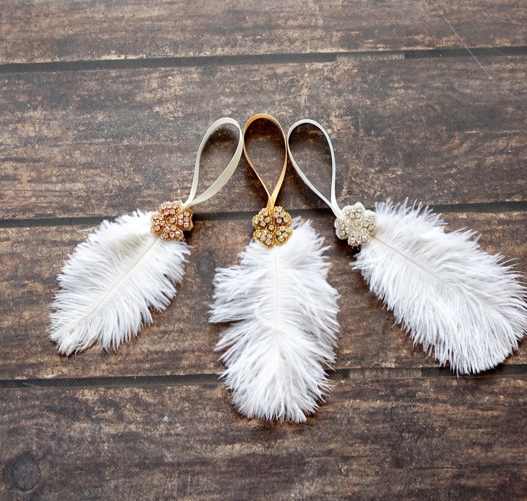 Feather Christmas Tree Ornaments, Set of Feather Winter Decorations ...