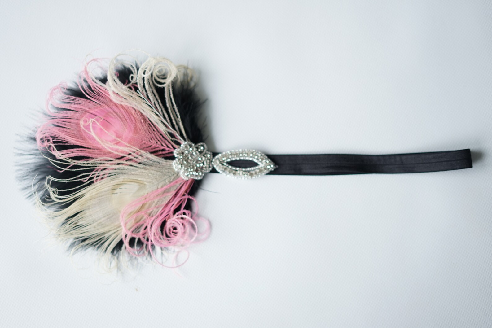Black Pink Ivory Flapper Feather Headband Gatsby Headpiece - Etsy