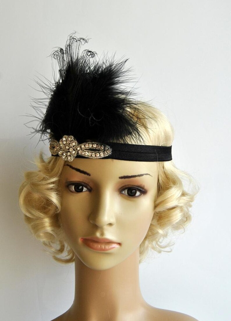 Black Flapper Feather Headbandthe Great Gatsby Headpiece - Etsy