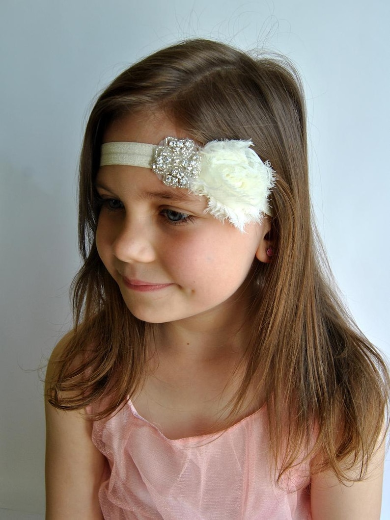 Ivory Shabby Chic Rhinestone Headband Flower Girl Headband - Etsy