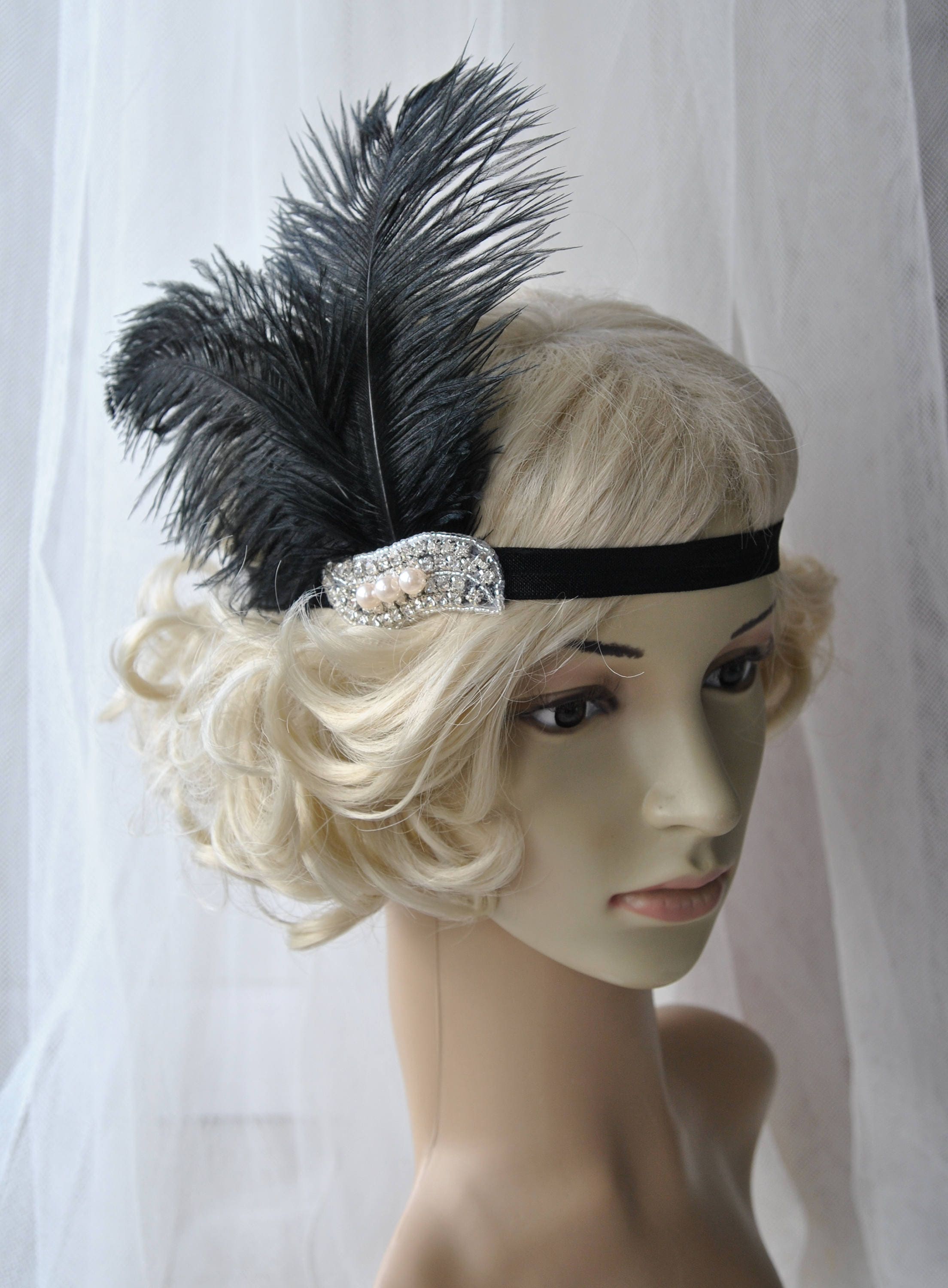 Pearls Headpiece Black 1920s Flapper Headbands Gatsby | Etsy