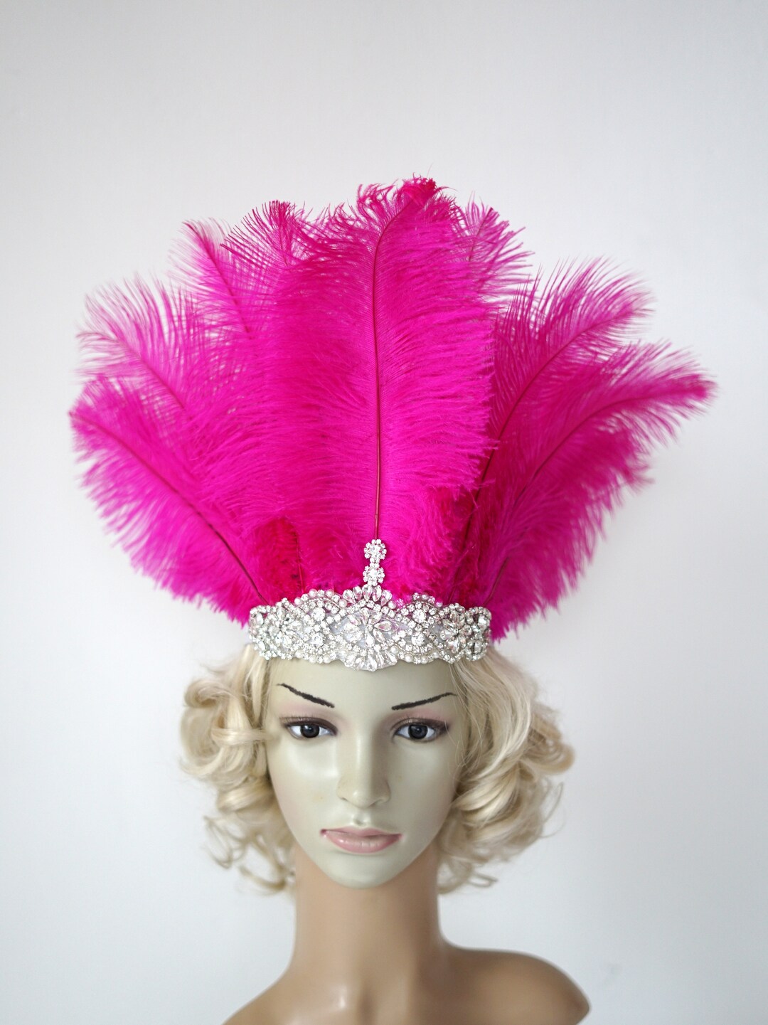 Pink Feather Carnival Headdress, Crystal Gatsby Flapper Headband, 1920 ...