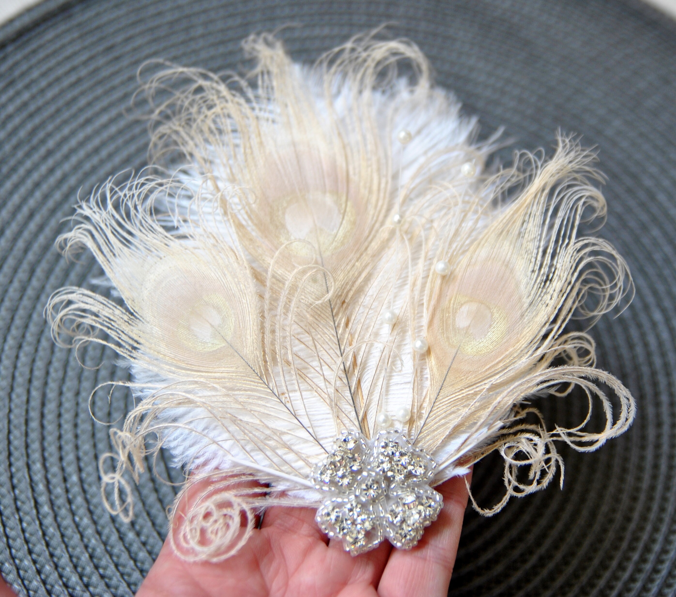 Ivory Rhinestone Head Piece Peacock Fascinator Bridal White - Etsy ...