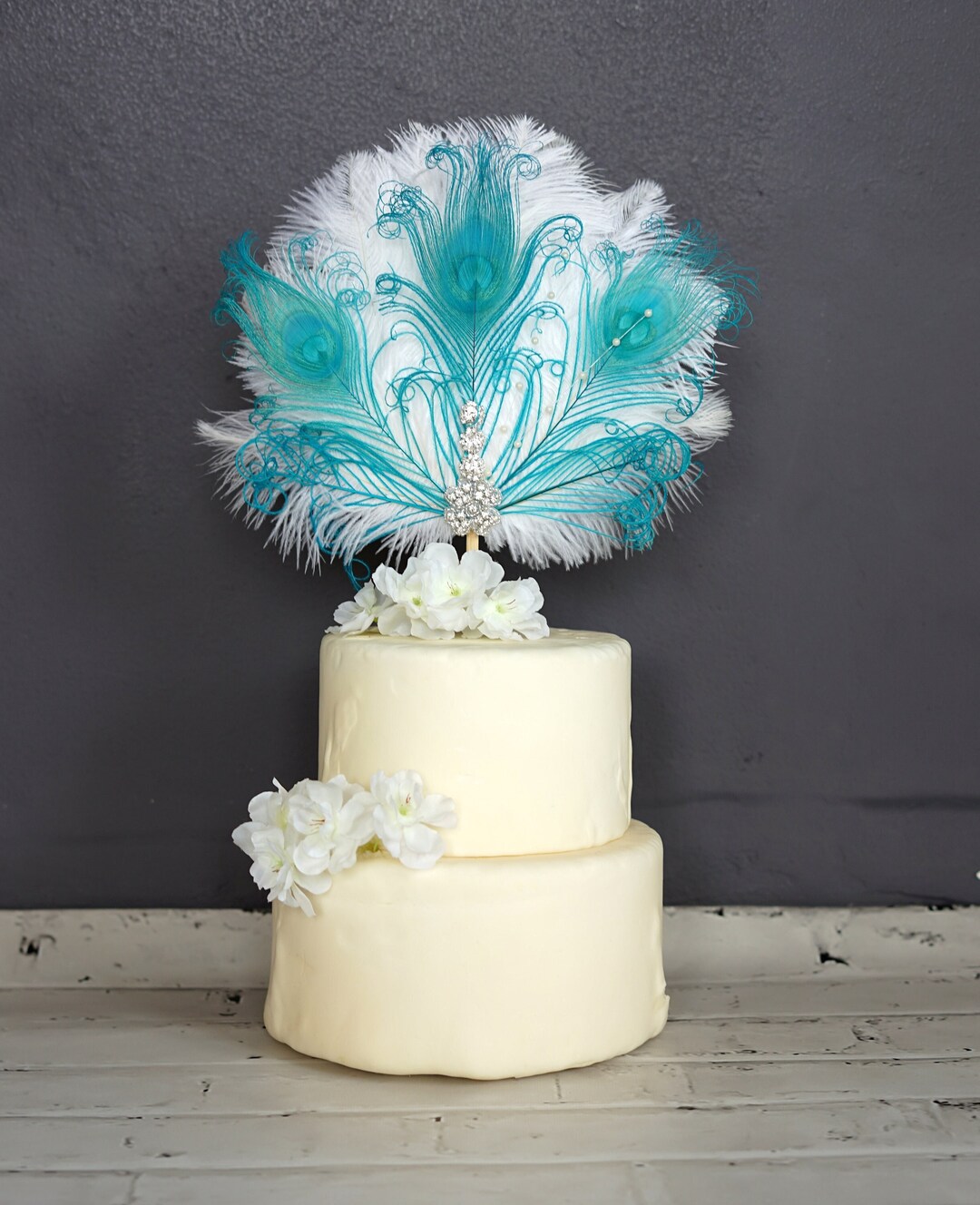 Aqua Peacock Feather Cake Topper, Turquoise Gatsby 1920s Wedding Cake ...