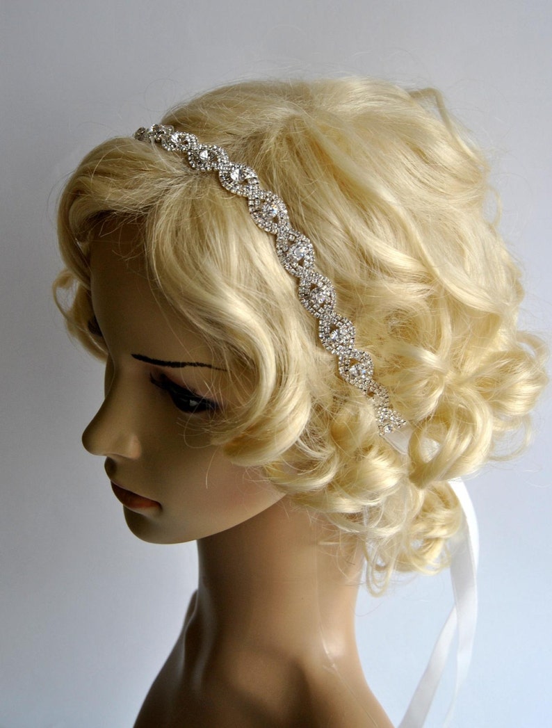 Rhinestone Headband, Crystal Headband, Wedding Bridal Tie on Ribbon ...