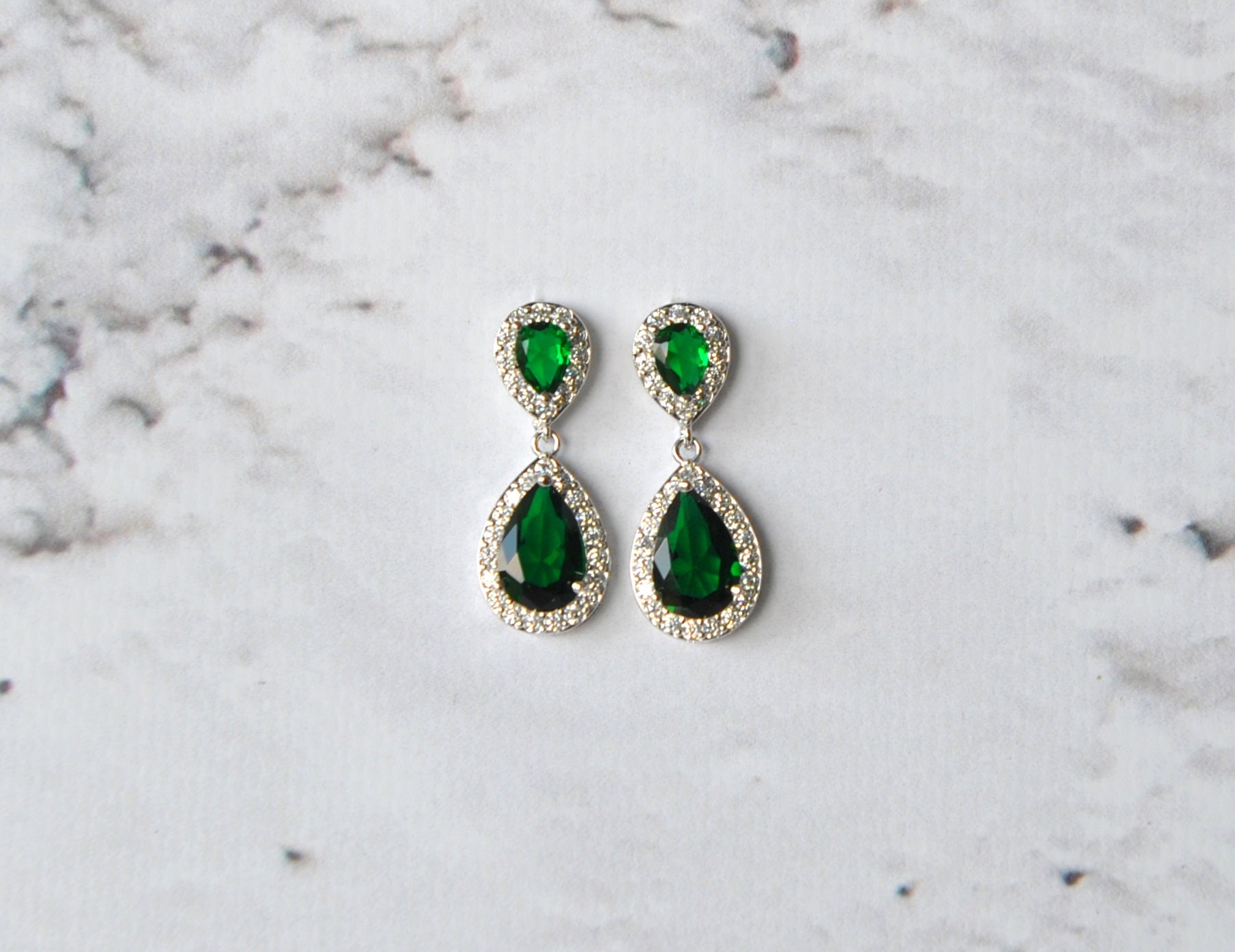 ADDISON Emerald Green Crystal Bridal Earrings, Wedding Earrings, Bridal ...