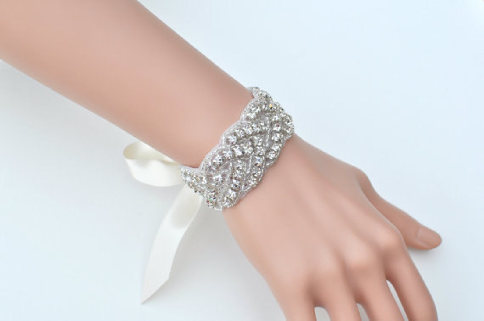 Crystal Bracelet Rhinestone Beaded Cuff Bracelet- Bridal, Bridesmaid ...