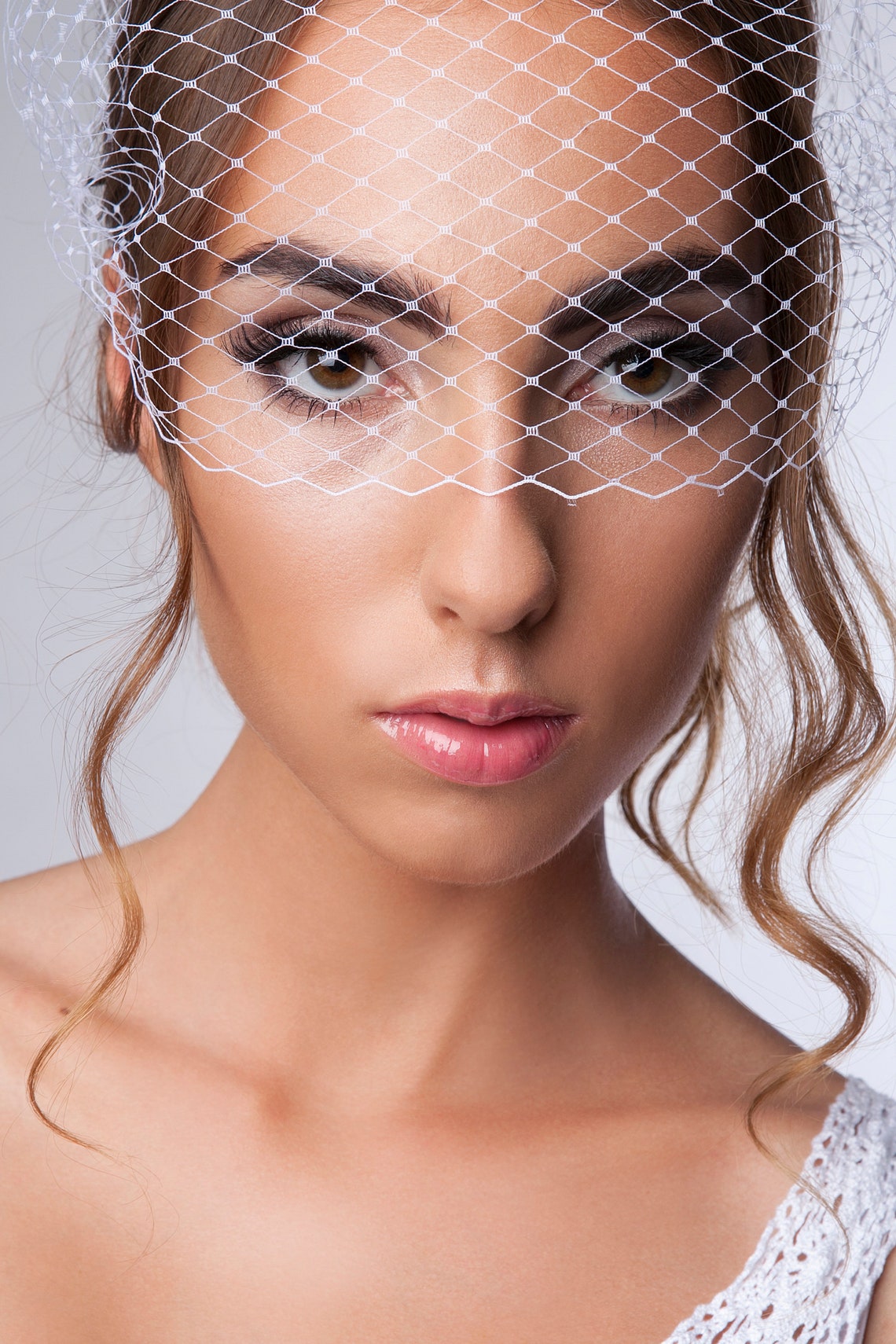 White Bandeau Veil, Birdcage Veil, Wedding Veil, Bridal Veil, Russian ...