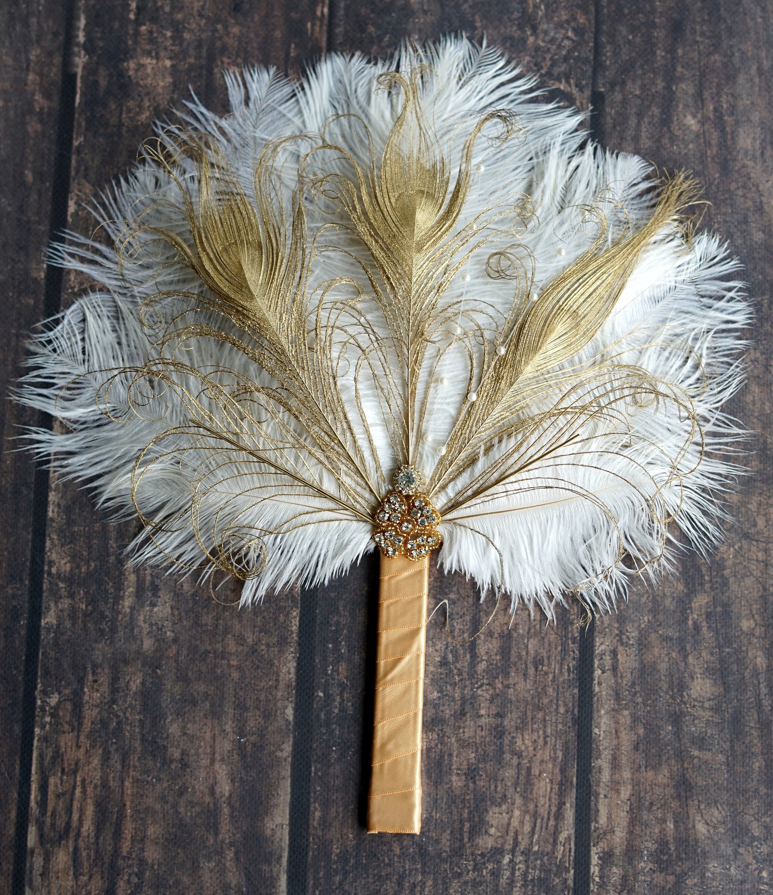 Gold Feathers Fan Bridesmaid Bridal Fan Ostrich Feather Fan - Etsy