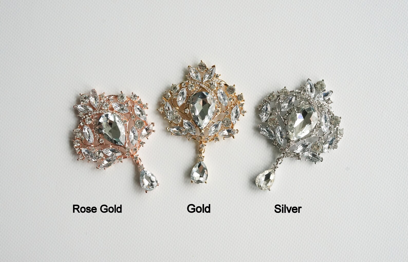 Rose Gold Black Bridal brooch Bouquet fan Ostrich Big | Etsy