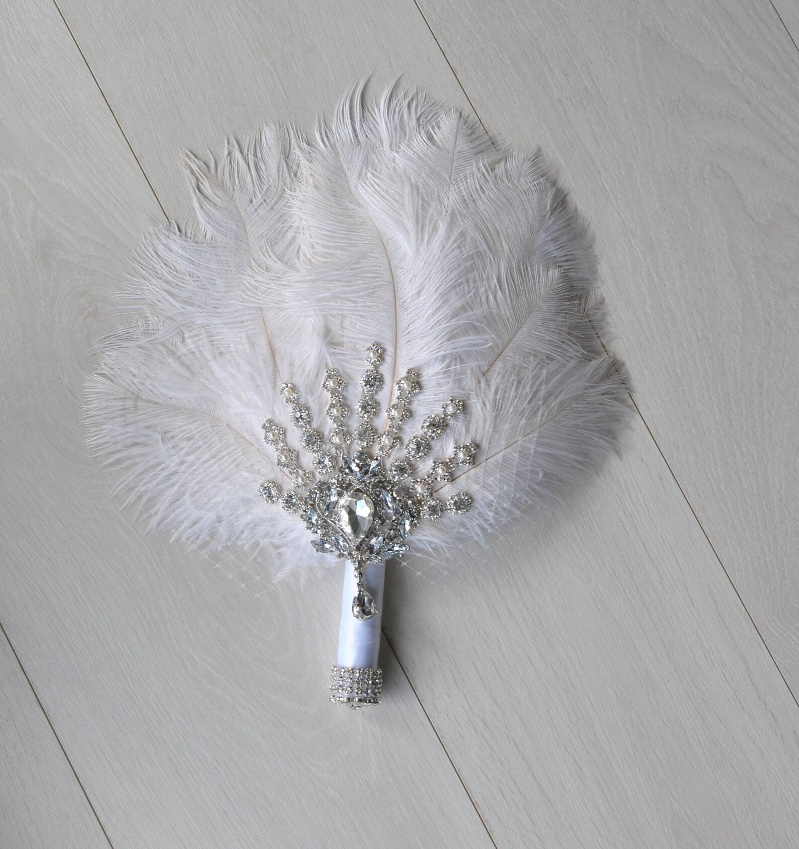 Bridal Brooch Bouquet Ostrich Big Alternative Feather Fan | Etsy