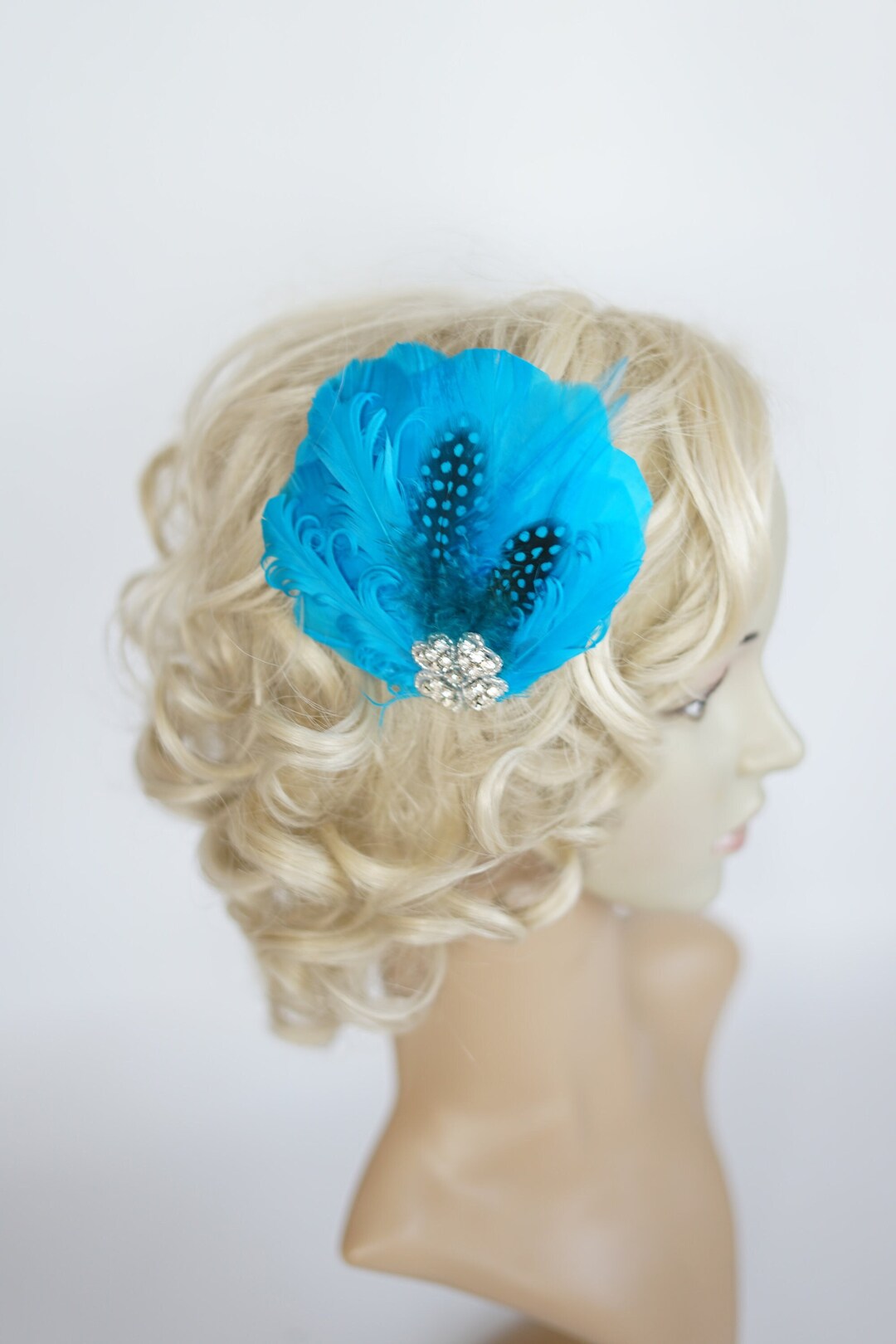 Blue Feather Hair Clip, Feather Fascinator Rhinestone Headpiece Hair ...