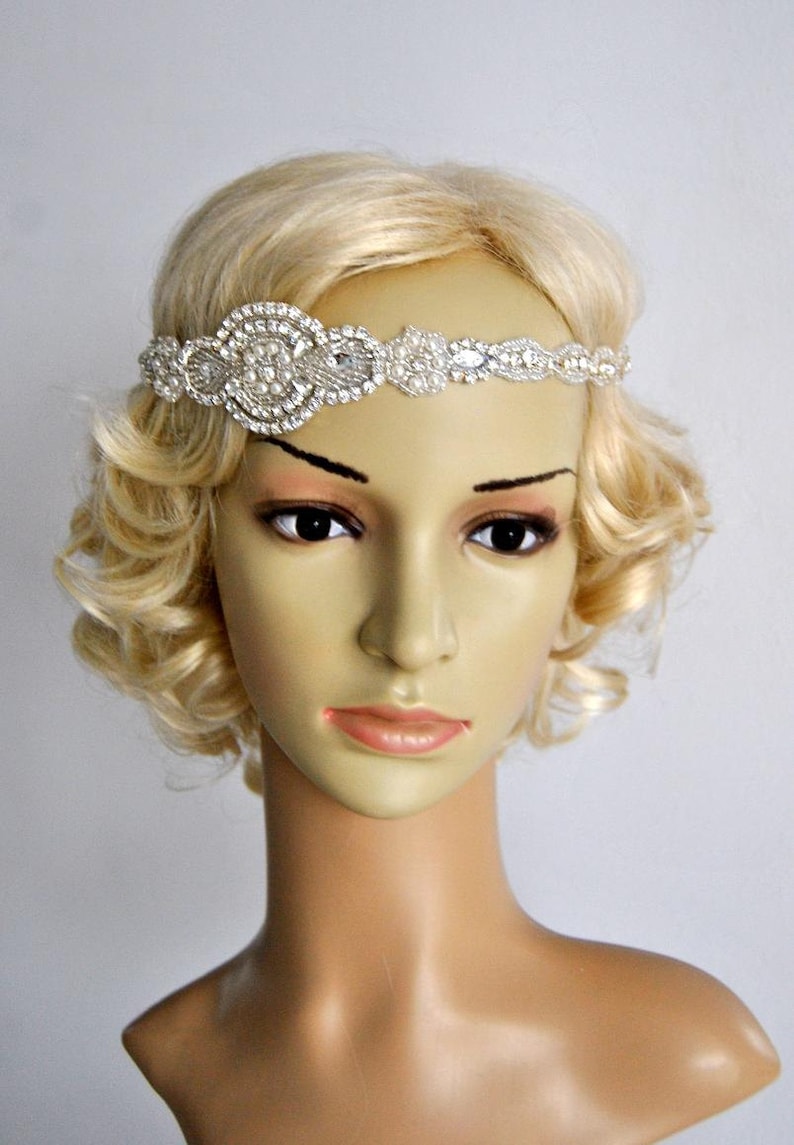 Long Bridal Headband Crystal Pearls Rhinestone Wedding Etsy