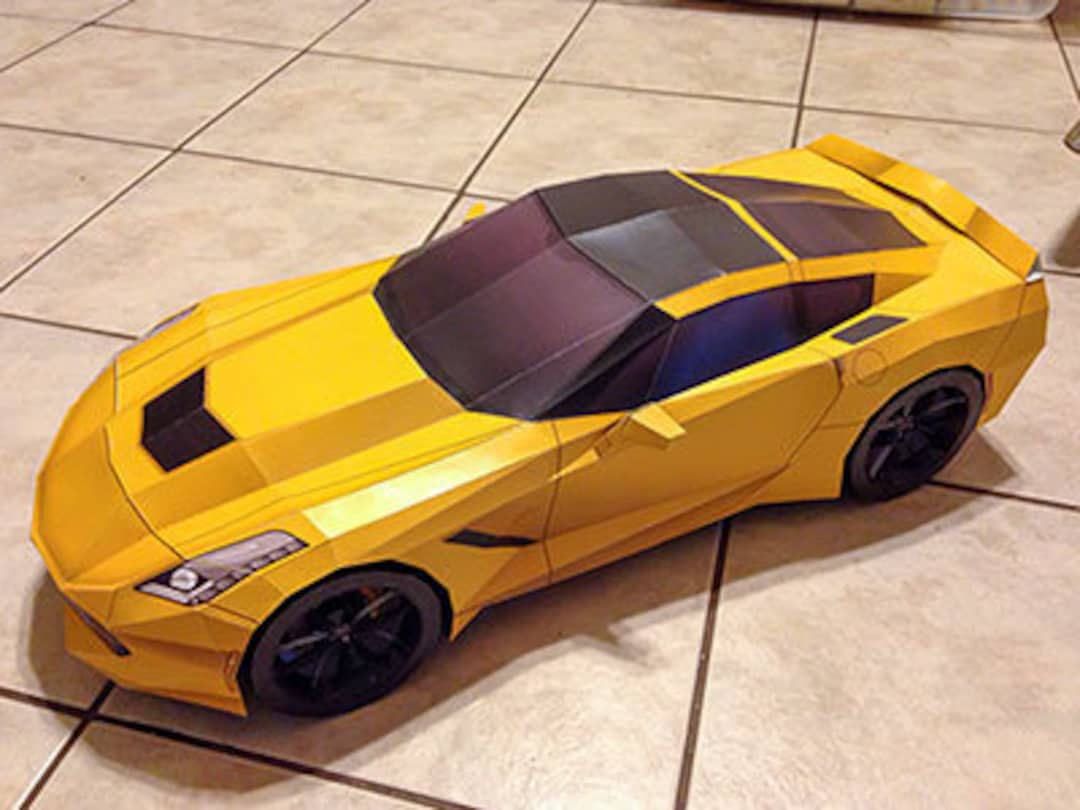 Corvette Stingray Yellow Lightning DIY 3D Papercraft Sports Car ...