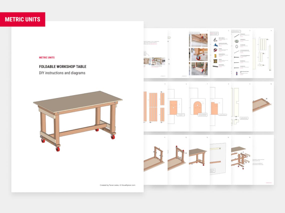 Foldable Workshop Table on Wheels DIY Plans & Instructions | Etsy