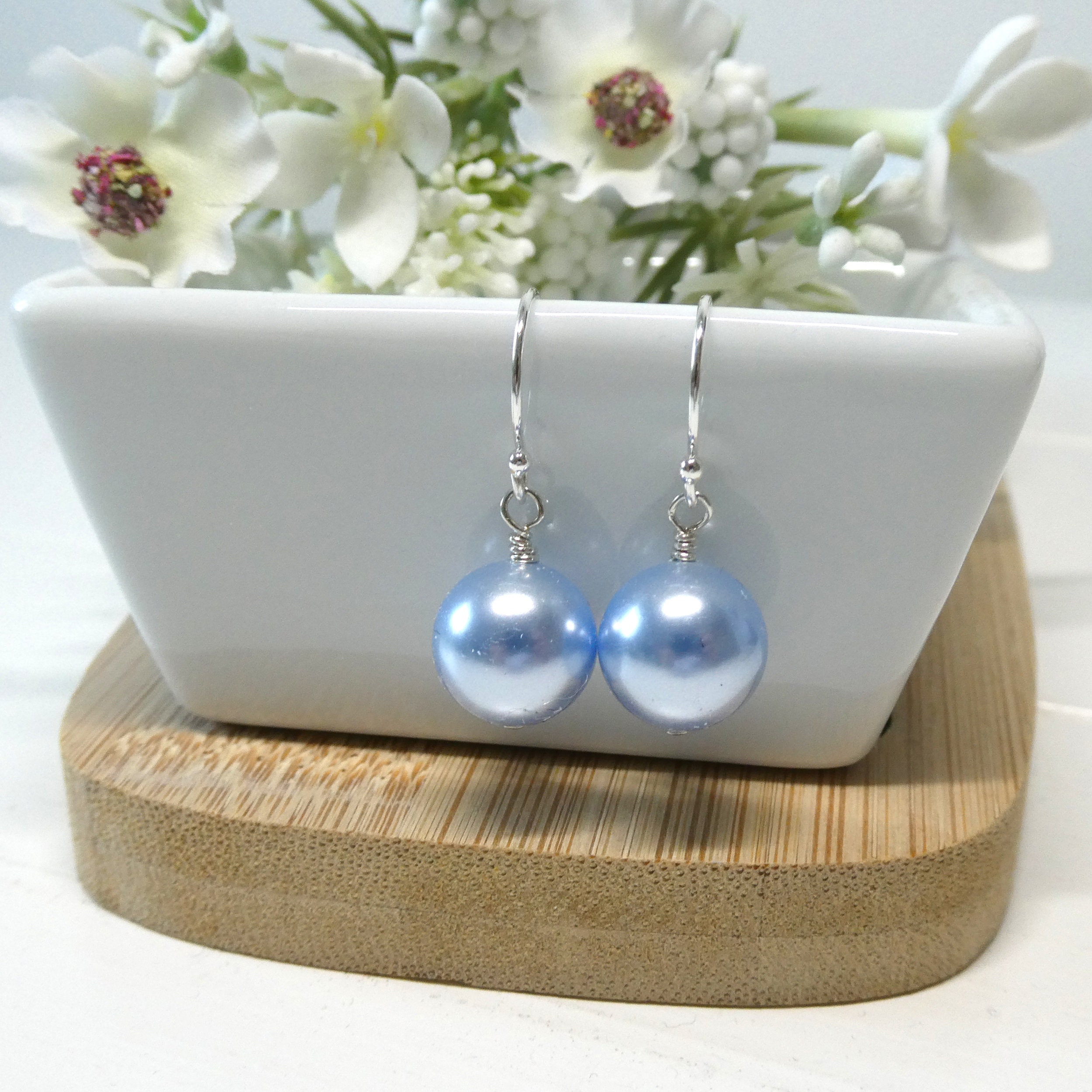 BibaAndRoseJewellery Pale Blue Pearl Drop Earrings Pale Blue Pearl Earrings Swarovski Pearl Drop Earrings Pale Blue Earrings Light Blue Earrings