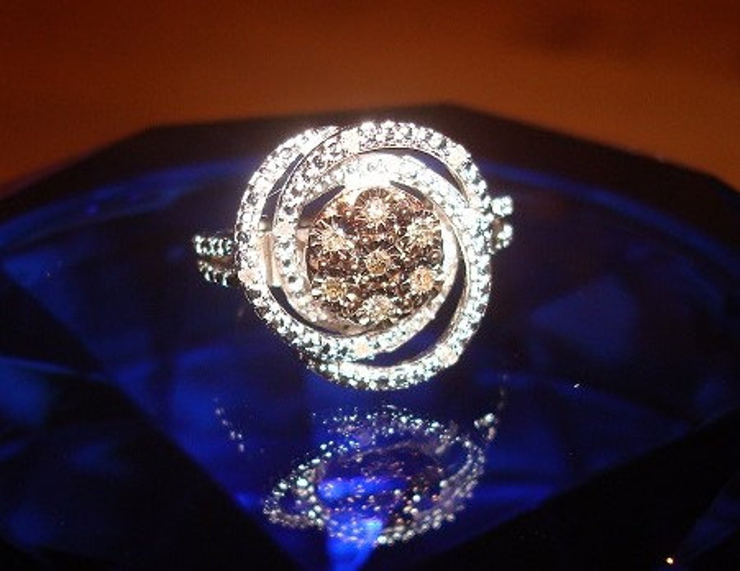 Genuine Mocha Diamond and White Diamond 925 Sterling Silver Spiral Ring ...
