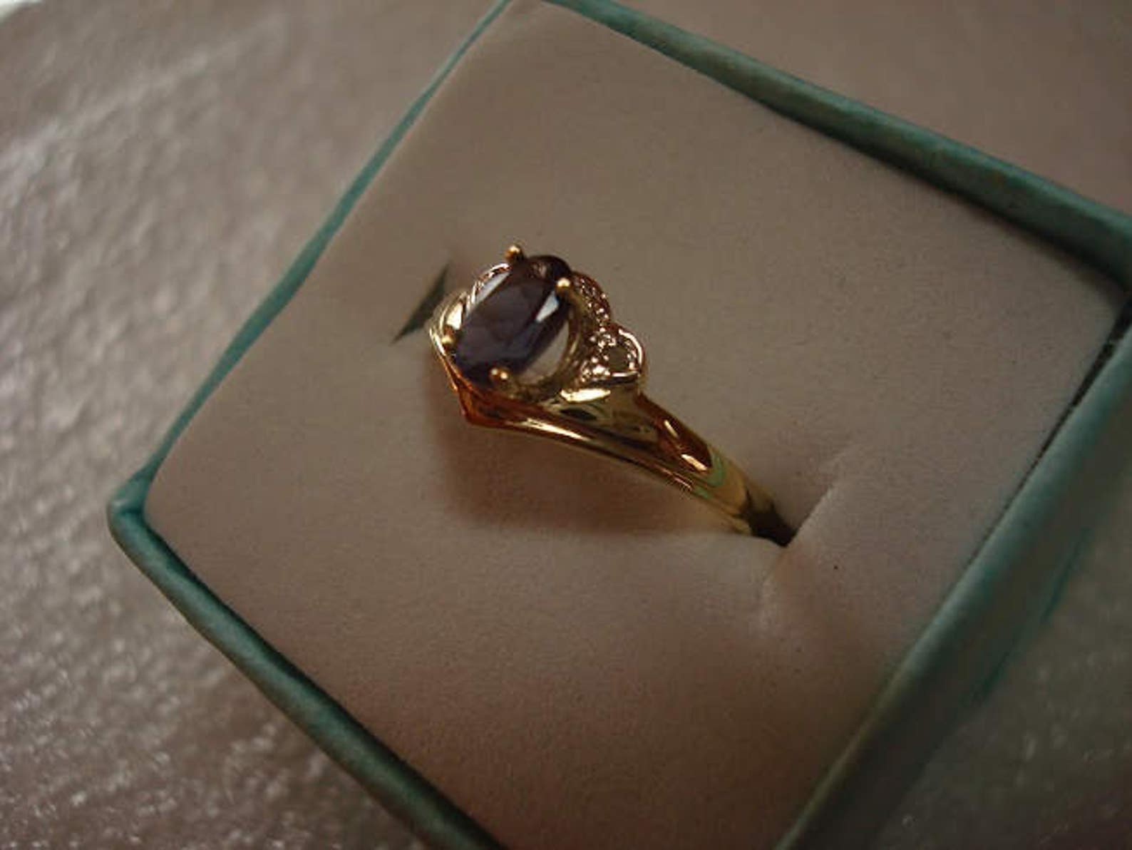 Oval Cut Genuine Natural Iolite and Genuine White Diamond 10K Solid ...