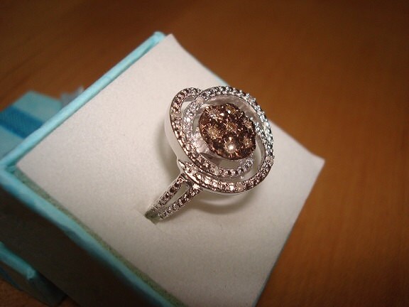 Genuine Mocha Diamond and White Diamond 925 Sterling Silver Spiral Ring ...