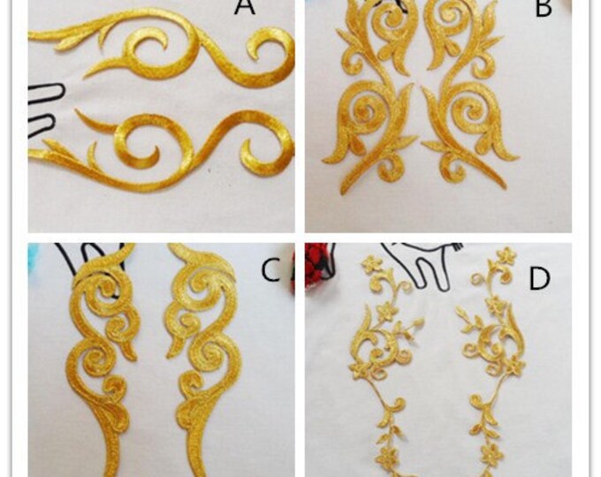 Gold applique embroidery patch 1pair2pcs | Etsy