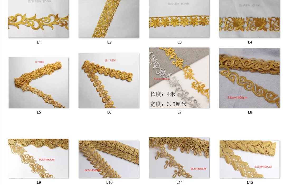 4yards Gold Lace Trim ,silver Ribbon ,embroidery Gold Trimming in Long ...