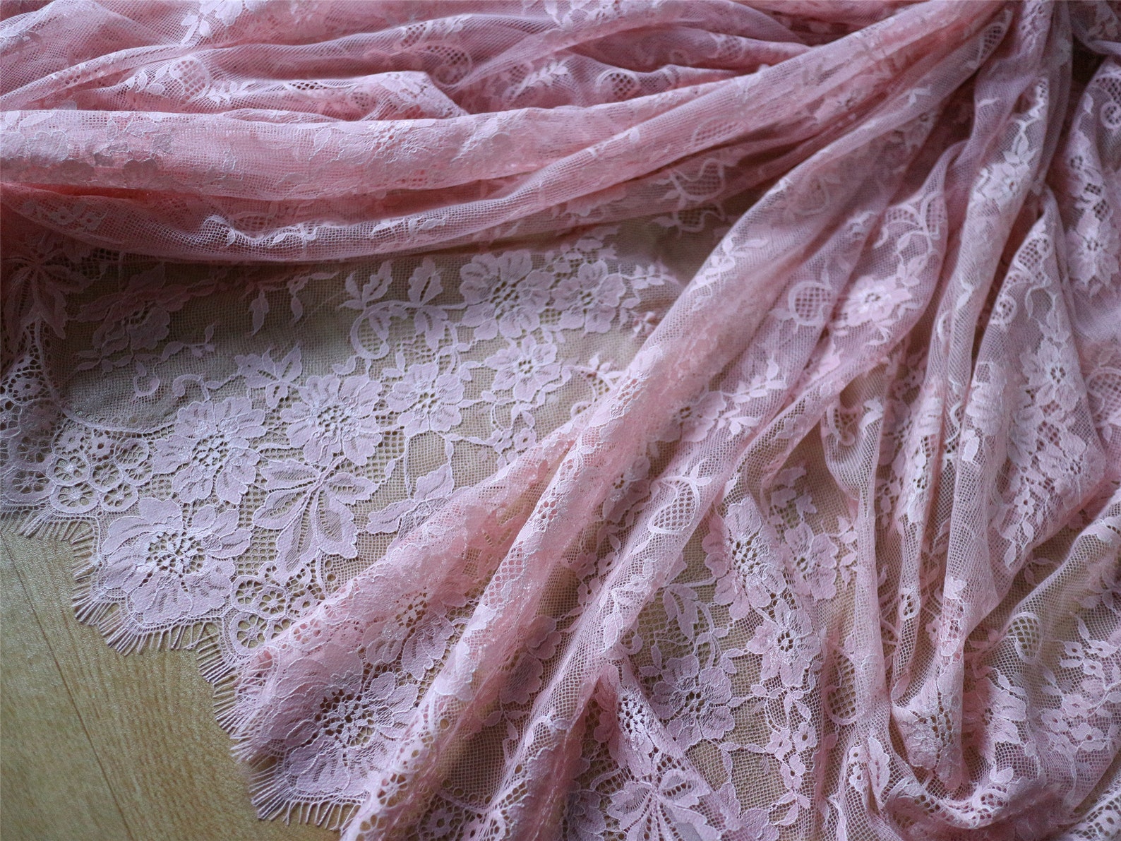 Dusty rose lace 1yard Chantilly lace fabric sold by | Etsy