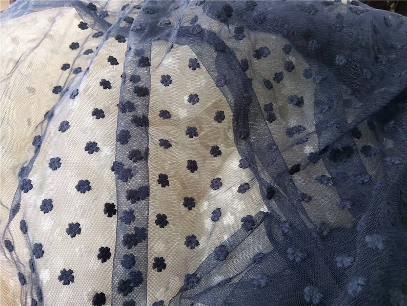 Navy Blue Lace Fabric Star Embroidered Tulle 55" Lace Fabric for ...
