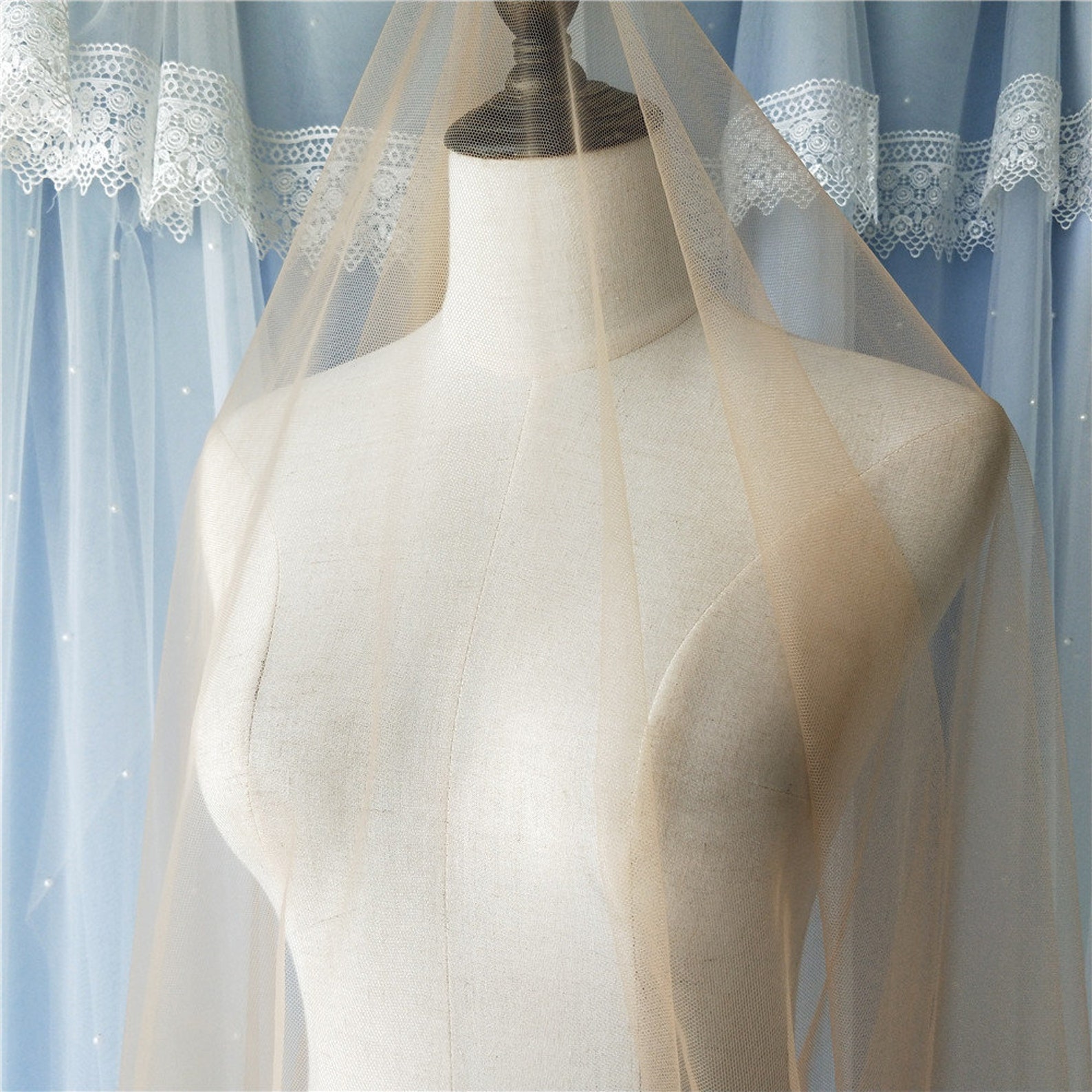 Nude Soft Tulle, Next to the Skin Tulle,drape Wedding Net Veil With ...