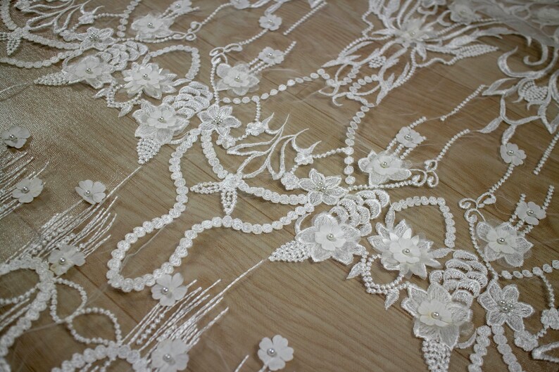1yard Wedding Lace embroidery Lace With 3D Flower White Lace | Etsy