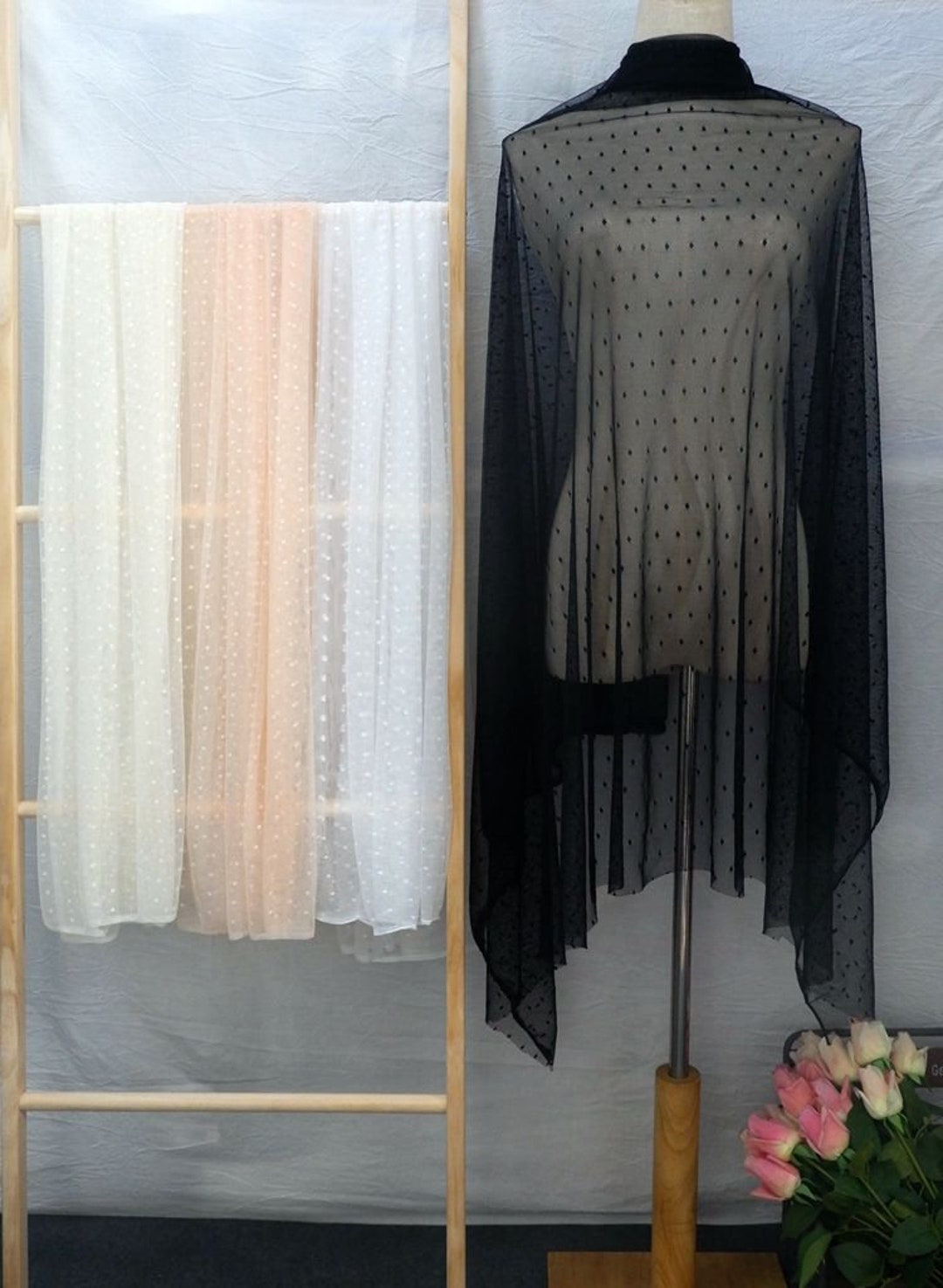 White Dot Lace / off White Stretch Lace Fabric / Snow White Stretch ...