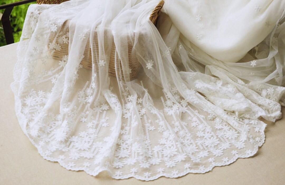 White Lace Fabric Embroidery Lace Fabric,double Scalloped Embroidered ...