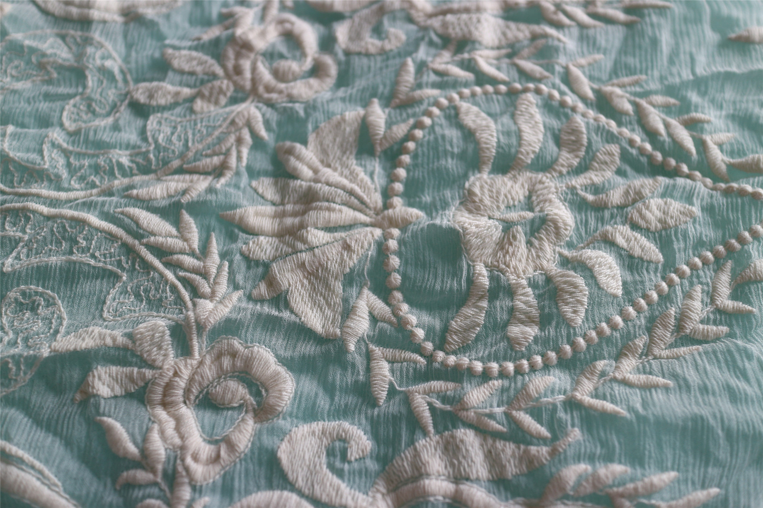 Silk Embroidery Fabric in Beige ,silk and Cotton Embroidery on Leaf ...