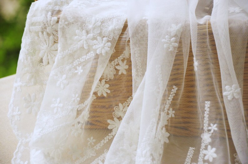 White Lace Fabric Embroidery Lace Fabricdouble Scalloped - Etsy