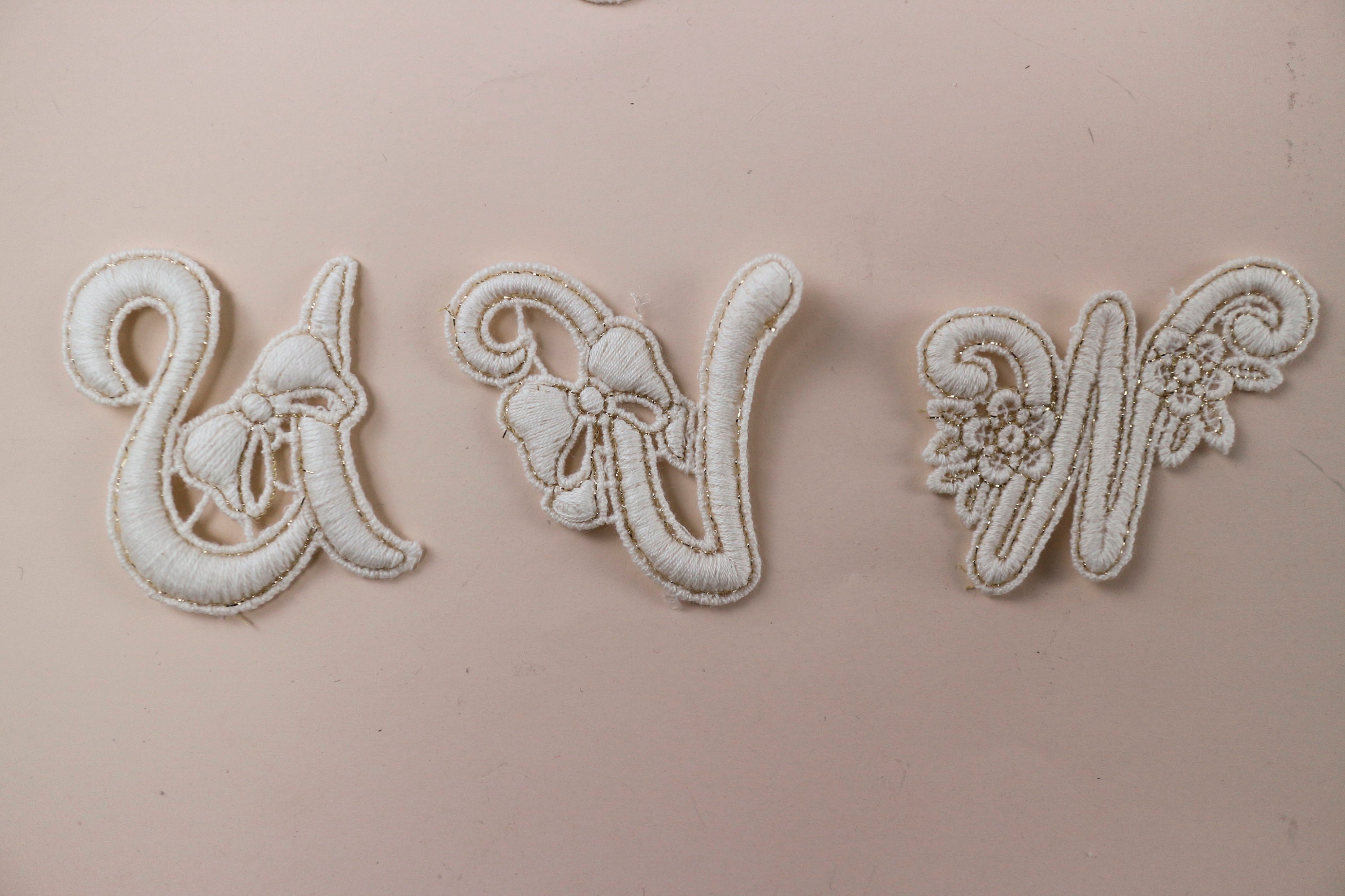 Letters of an Alphabet Appliques With Gold Thread,cotton Embroidery ...