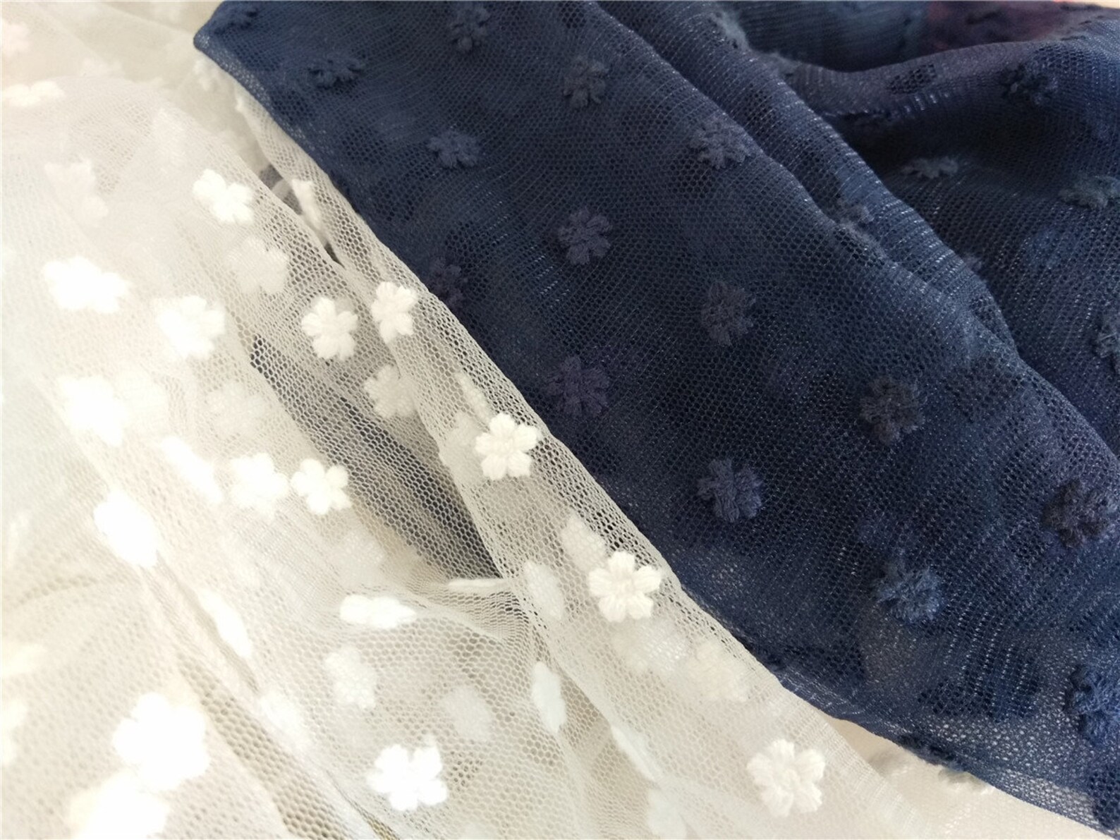 Navy blue Lace Fabric star Embroidered Tulle 55 Lace | Etsy