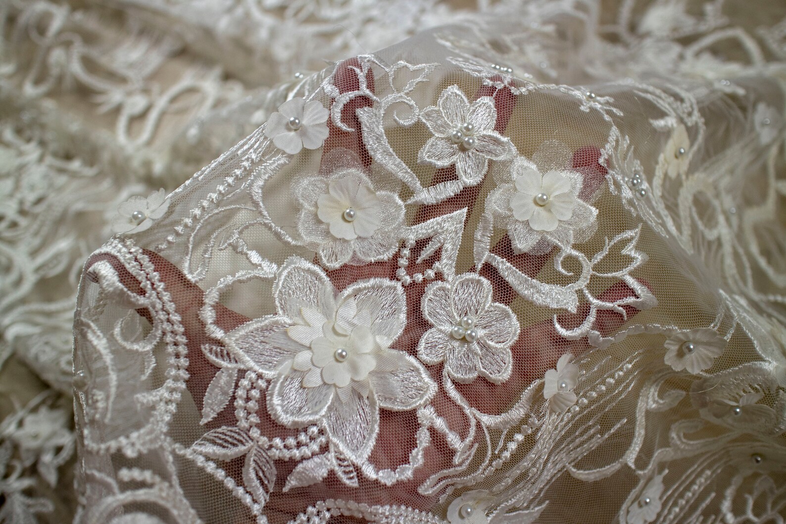 1yard Wedding Lace embroidery Lace With 3D Flower White Lace | Etsy