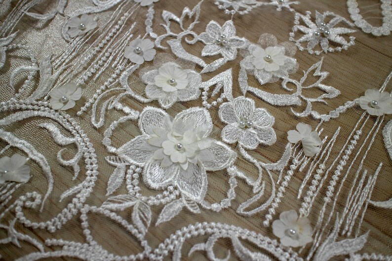 1yard Wedding Lace embroidery Lace With 3D Flower White Lace | Etsy