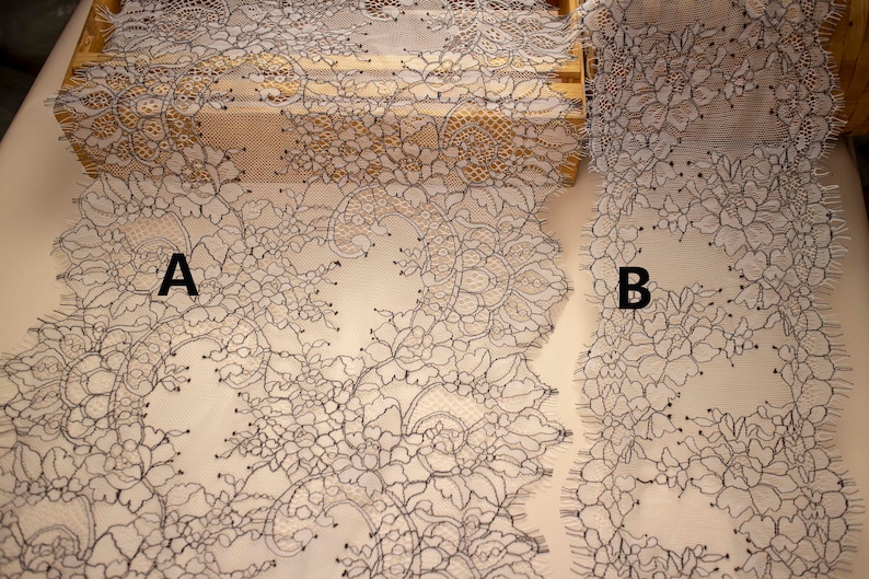 Black Cording Lace ,3 Yards off White French Chantilly Lace With Black ...