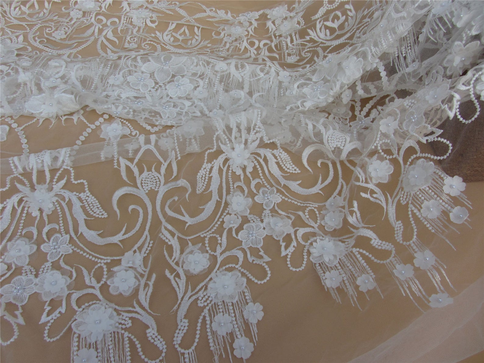 1yard wedding lace embroidery lace with 3D flower white lace | Etsy