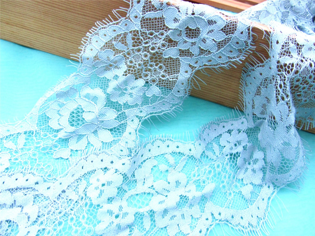 Ice Blue Lace Trim, Fog Blue Lace, Chantilly Lace, Bridal Gown Lace ...