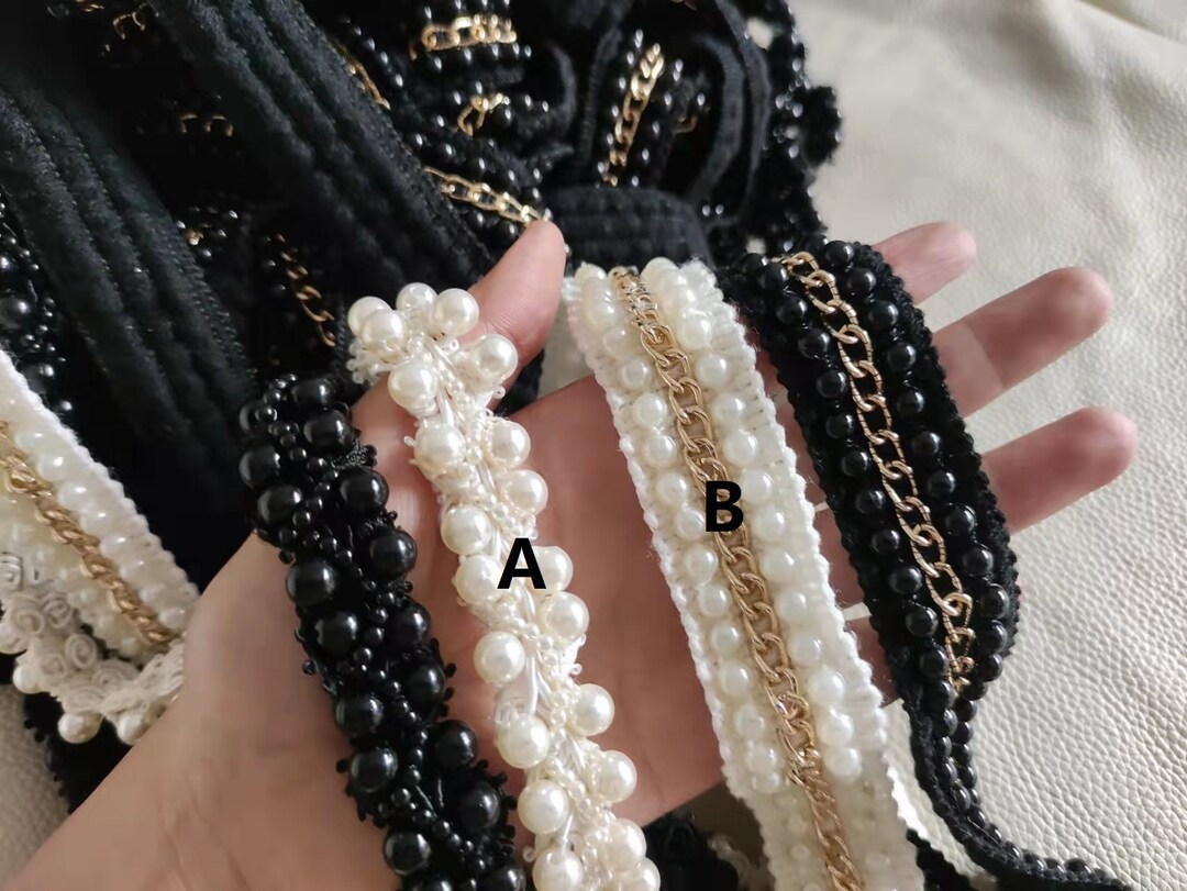 Beaded Trim ,black Beaded Ribbon- Bugle Bead Insertion Trim/black ...