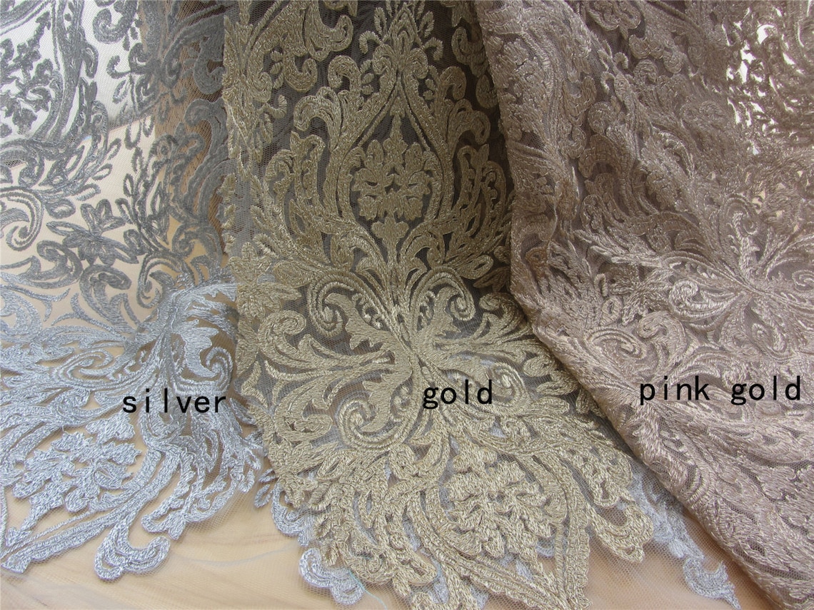 Gold Thread Lace Fabric ,silver Embroidery Flower Lace for DIY Wedding ...