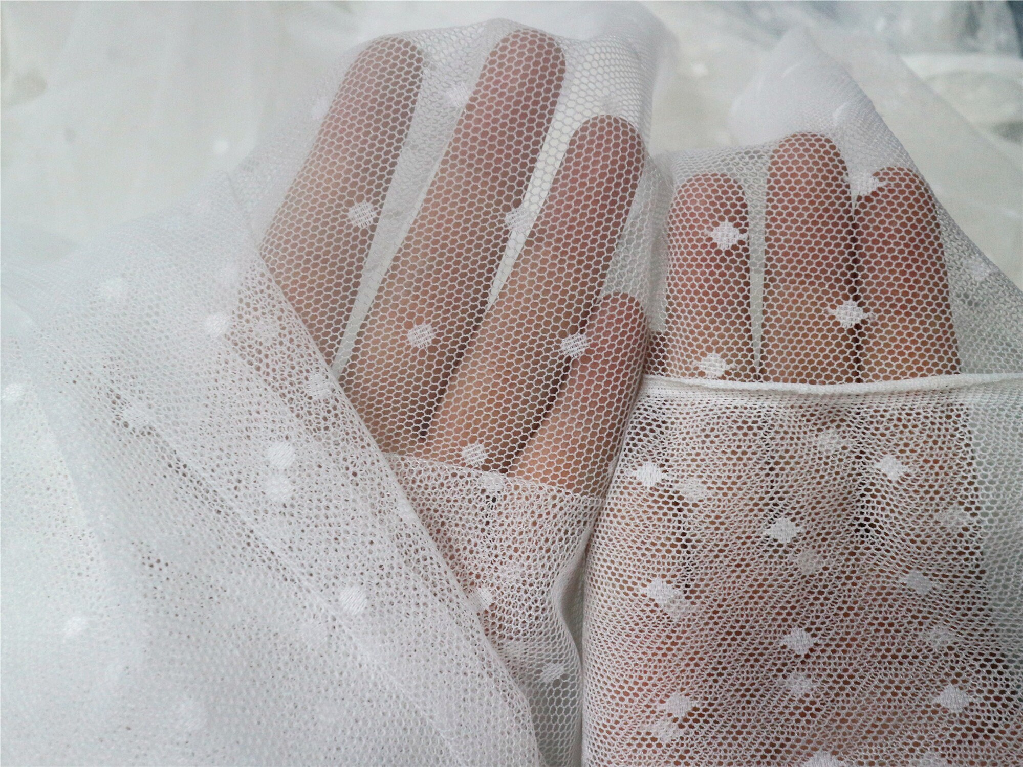 White dot Lace / off White Stretch lace Fabric / Snow White | Etsy