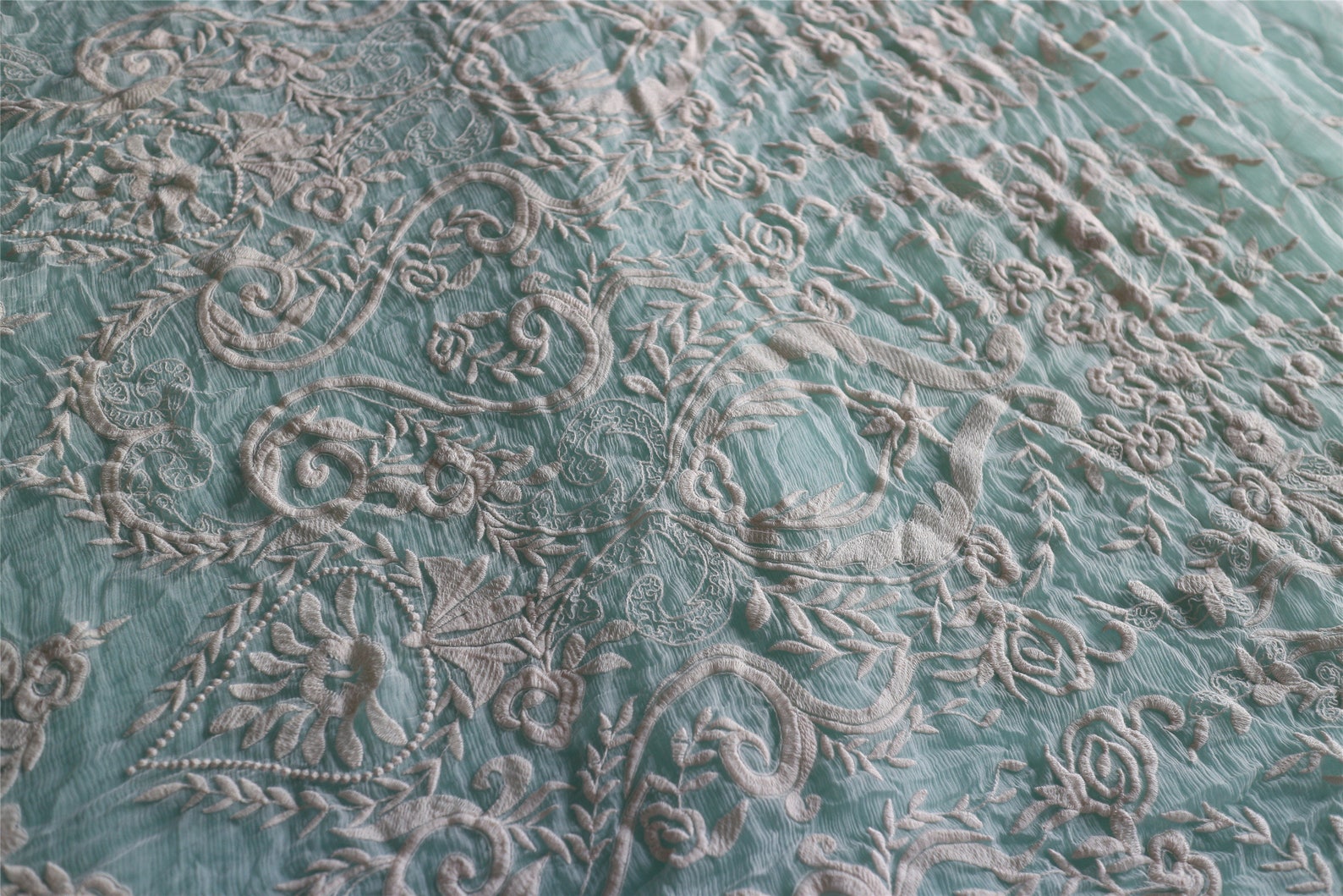 Silk Embroidery Fabric in Beige ,silk and Cotton Embroidery on Leaf ...