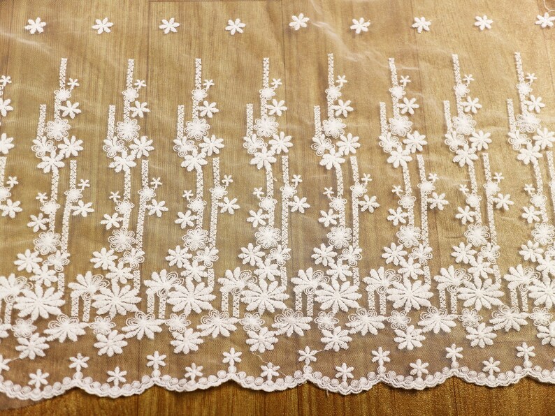 White Lace Fabric Embroidery Lace Fabricdouble Scalloped - Etsy